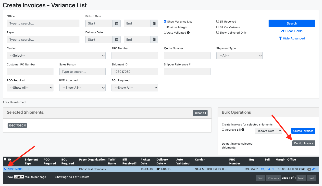 Remove Invoice from Statement
